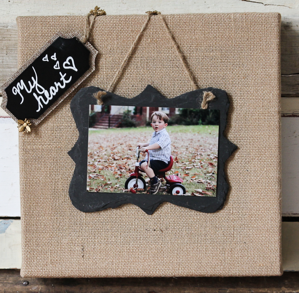 DIY Burlap and Slate Picture Frame on Reclaimed Wood - Beth Bryan