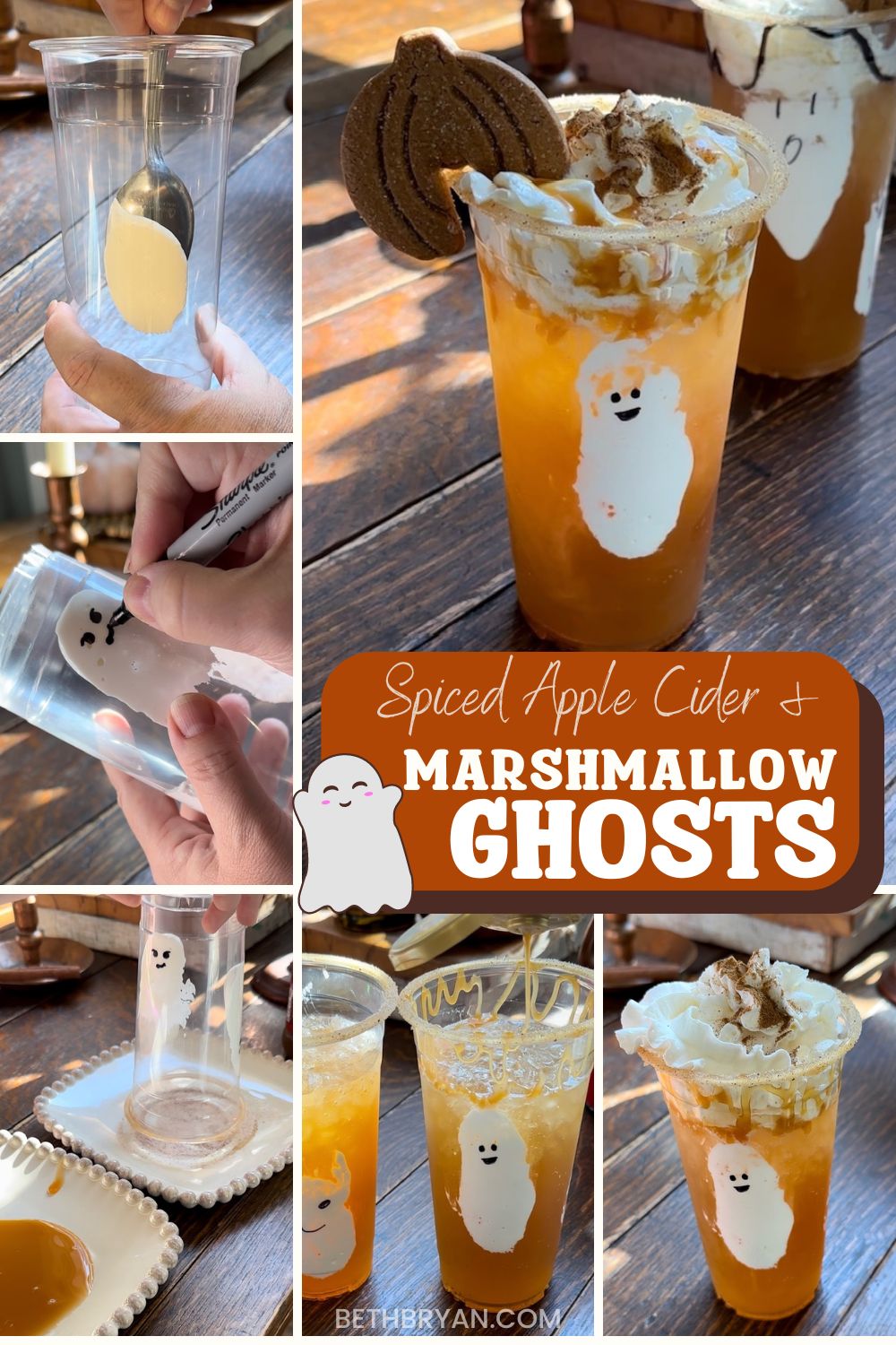 Marshmallow Ghosts in Glass with Spiced Apple Cider - Beth Bryan